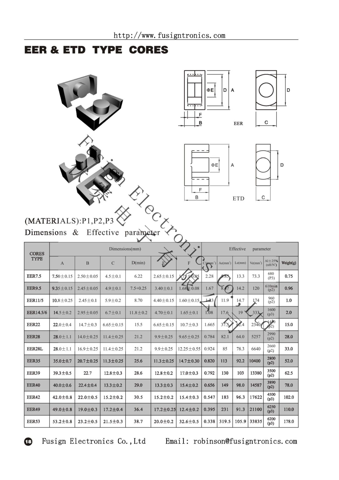 EER Type Ferrite Core - Fusign Electronics Co. Ltd.