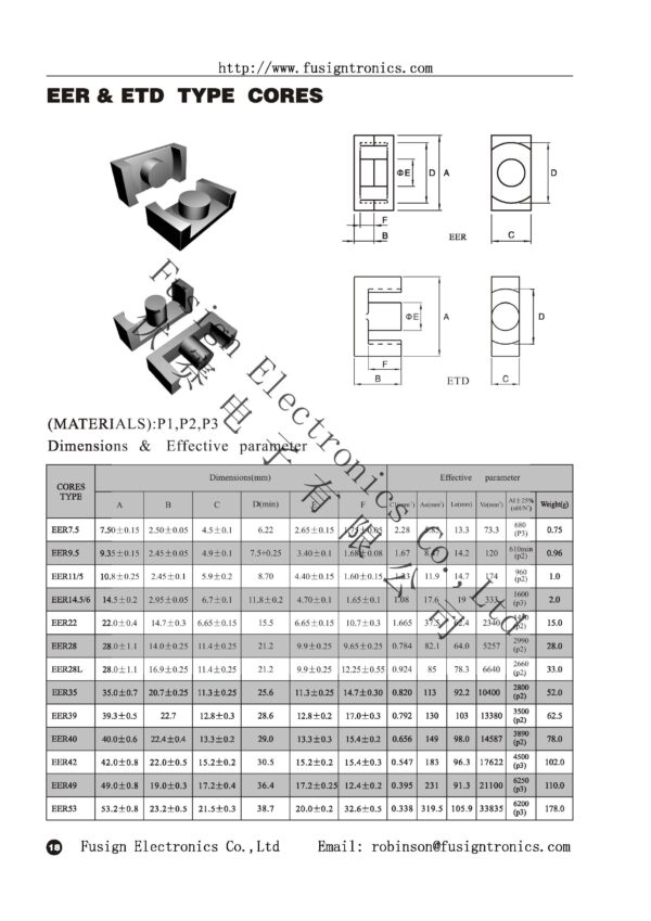 EER Type Ferrite Core - Fusign Electronics Co. Ltd.