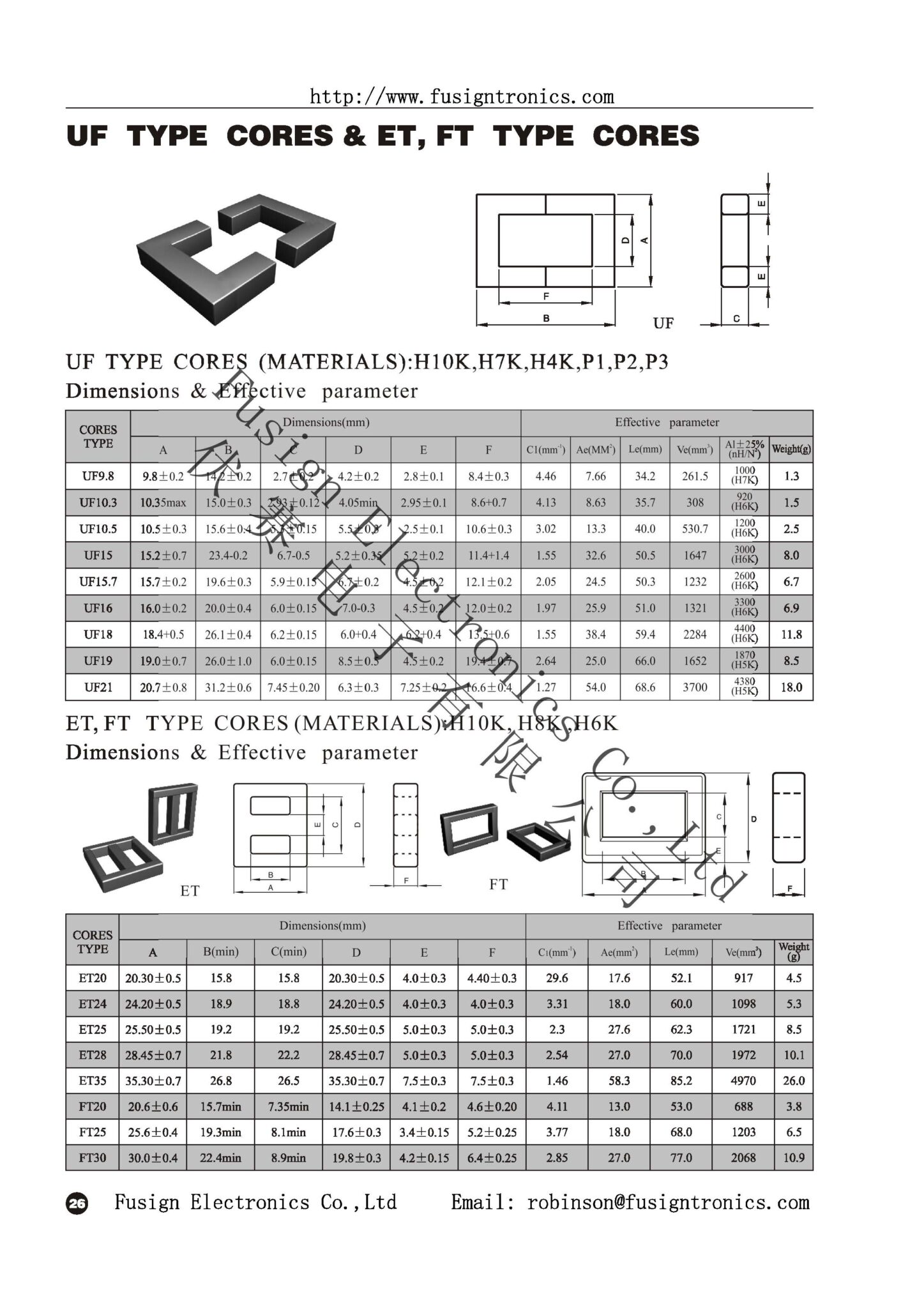 UF Type Ferrite Core - Fusign Electronics Co. Ltd.